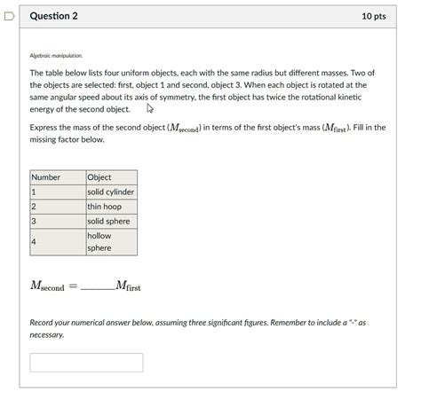 Solved Question 2 10 Pts Algebraic Manipulation The Table Below Lists