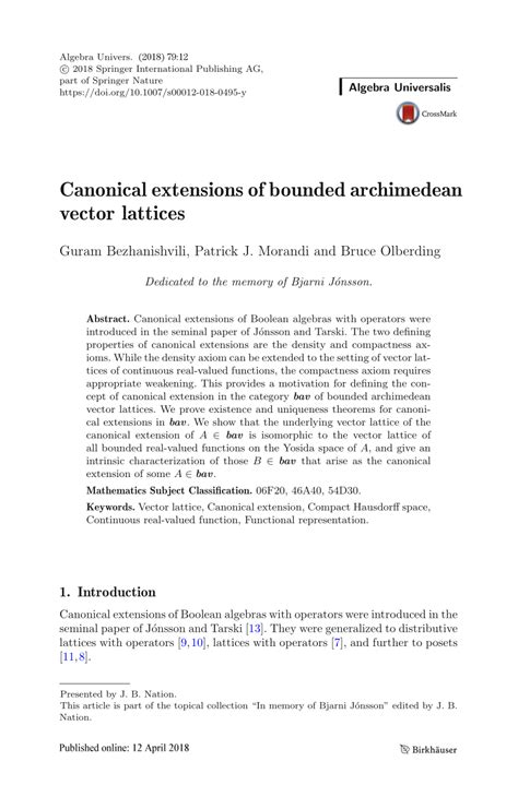 Pdf Canonical Extensions Of Bounded Archimedean Vector Lattices