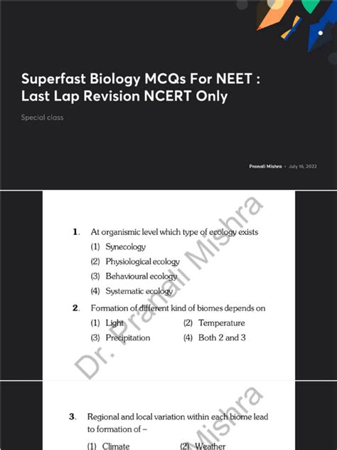 Superfast Biology Mcqs For Neet Last Lap Revision Ncert Only No Anno Pdf