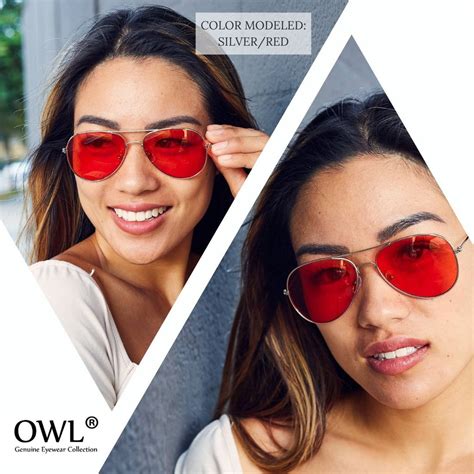 Aviator Sunglasses Silver Frame Red Tint Lens Sunnytop Shop