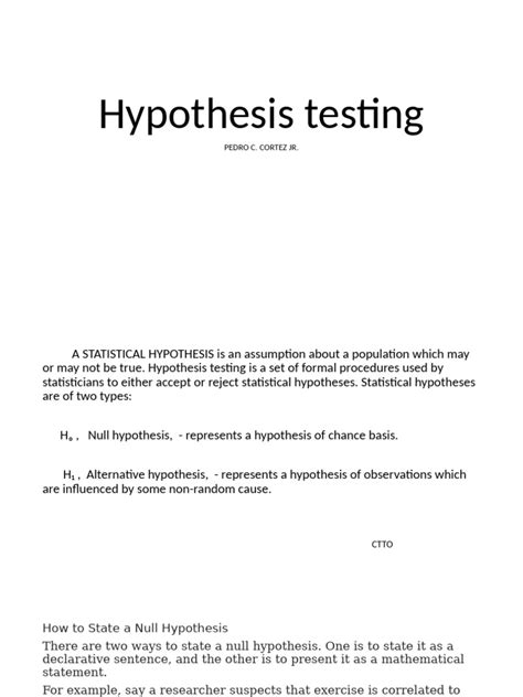 2hypothesis Testing Presentation Pdf Hypothesis Statistical