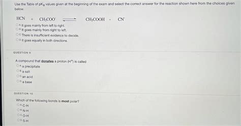 Solved Use The Table Of Pka Values Given At The Beginning Of Chegg Com