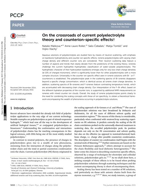 Pdf On The Crossroads Of Current Polyelectrolyte Theory And