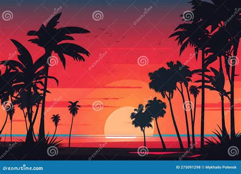 synthwave neon landscape with palm trees and sunset retro style
