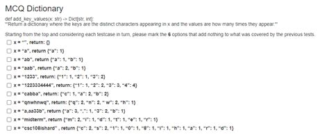 solved mcq dictionary def add key values x str
