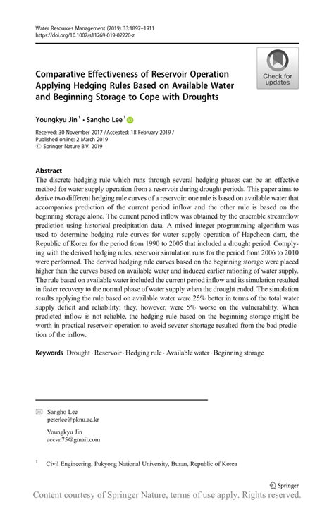 Comparative Effectiveness Of Reservoir Operation Applying Hedging Rules