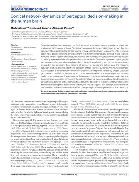 Pdf Cortical Network Dynamics Of Perceptual Decision Making In The