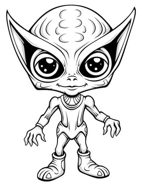 큰 눈과 큰 코를 가진 만화 외계인 프리미엄 사진