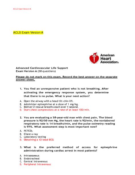 SOLUTION Acls Exam Version A Studypool