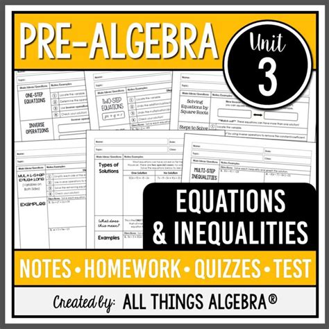 Pre Algebra Unit 3 Equations And Inequalities All Things Algebra®