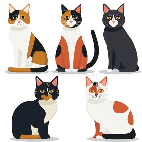 Set Various Calico Cats Sitting Standing Looking Forward Different