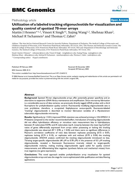 Pdf Visualization And Quality Control Of Spotted 70 Mer Arrays Using A Labeled Tracking