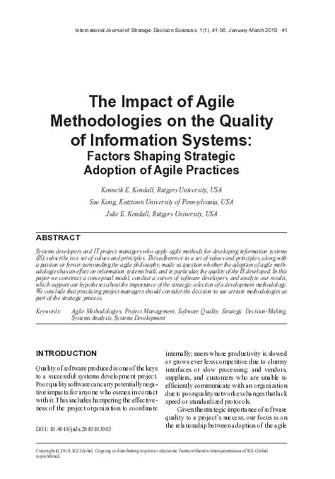 Pdf The Impact Of Agile Methodologies On The Quality Of Information Systems
