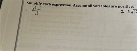 Solved Simplify Each Expression Assume All Variables Are Chegg