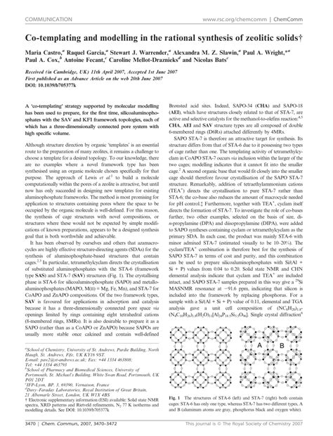 Pdf Co Templating And Modelling In The Rational Synthesis Of Zeolitic