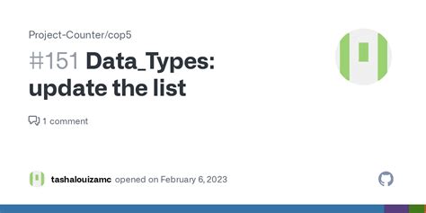 Datatypes Update The List · Issue 151 · Project Countercop5 · Github