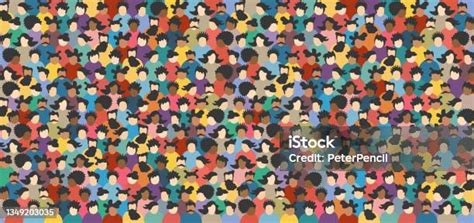 추상적인 사람들의 다문화 군중 다른 남자와 여자의 그룹 젊은 성인과 더 오래된 Peole 유럽 아시아 아프리카 아라비아 사람들 빈 얼굴입니다 벡터 그림입니다 군중에 대한