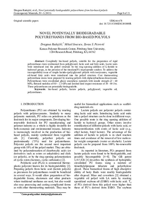 Pdf Novel Potentially Biodegradable Polyurethanes From Bio Based Polyols