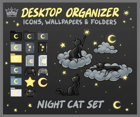 Dark Cat Night Star Theme Custom Darkmode Folders Icons Etsy Canada