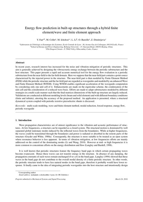 Pdf Energy Flow Prediction In Built Up Structures Through A Hybrid Finite Element Wave And