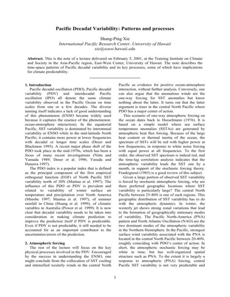 Pacific Decadal Variability Patterns And Processes