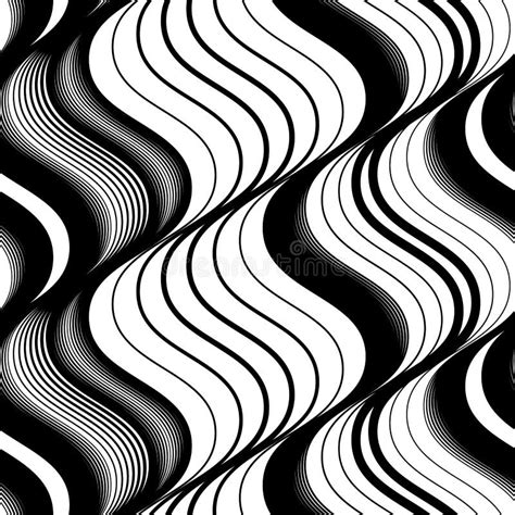 Abstract Vector Seamless Op Art Pattern Monochrome Graphic Black And White Ornament Striped