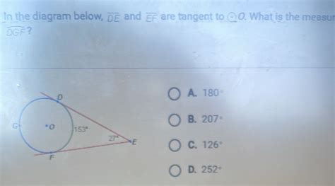 Solved In The Diagram Below Overline De And Overline Ef Are Tangent To Odot O What Is The