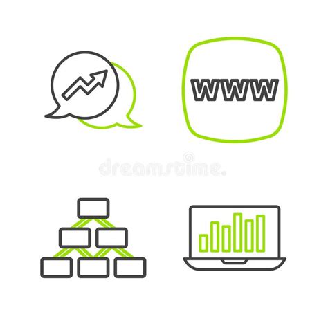 Set Line Laptop With Graph Chart Hierarchy Organogram Website