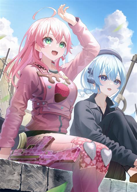 Safebooru 2girls D Absurdres Ahoge Blue Eyes Blue Hair Green Eyes