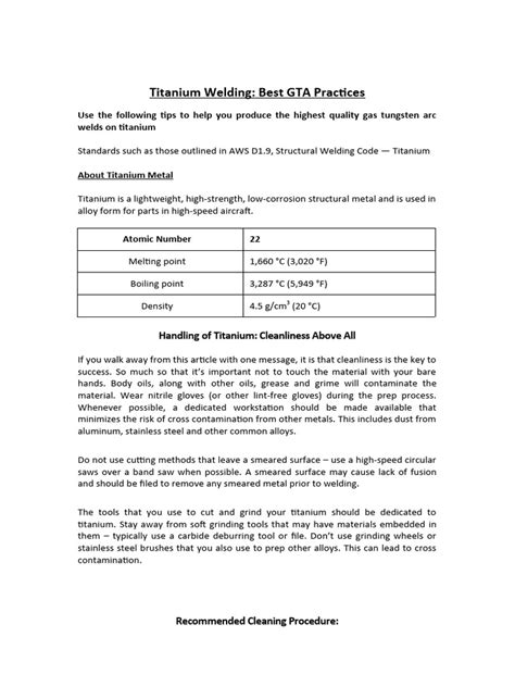 Titanium Welding Procedure Pdf Welding Construction