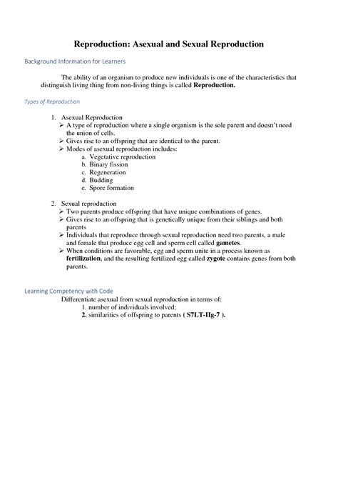 SOLUTION Science Reproduction Asexual And Sexual Reproduction Answer Sheets Studypool