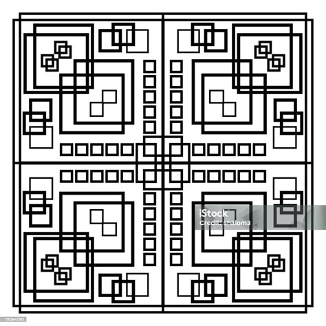 Pola Geometris Hitam Dan Putih Terdiri Dari Kotak Ditempatkan Simetris Monokrom Bermotif Ubin