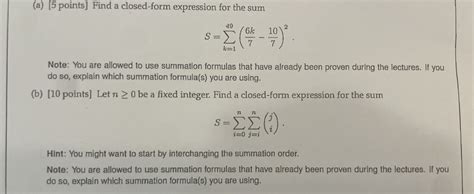 Solved A Points Find A Closed Form Expression For The Chegg