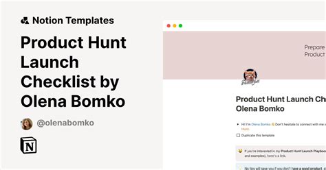 Product Hunt Launch Checklist by Olena Bomko Template by Olena Bomko | Notion Marketplace