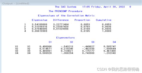 Sas主成分分析求相关阵，特征值，单位特征向量，主成分表达式，贡献率和累计贡献率以及进行数据解释 Csdn博客