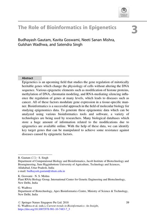 Pdf The Role Of Bioinformatics In Epigenetics