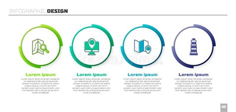 Set Search Location Monitor With Marker Folded Map And Lighthouse Business Infographic