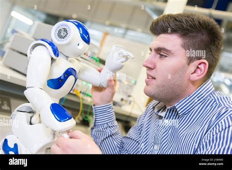 A Science Laboratory With A Scientist Investigating Robotics Stock