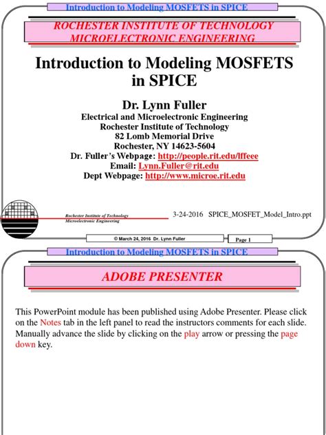Spice Mosfet Model Intro Pdf Mosfet Field Effect Transistor