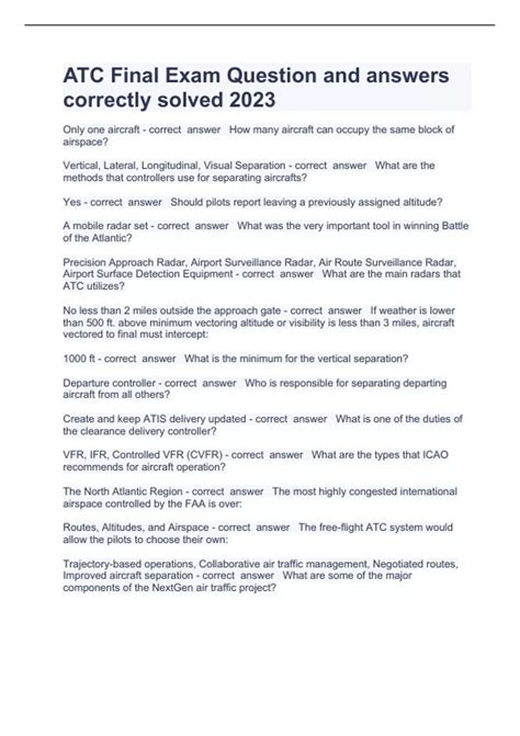 ATC Final Exam Question And Answers Correctly Solved ATC Stuvia US