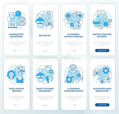 Ai Integration In Marketing Blue Onboarding Mobile App Screen Set Stock Illustration