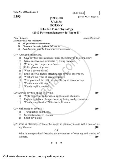 plant physiology 2017 2018 b sc botany semester 3 sybsc 2013 pattern