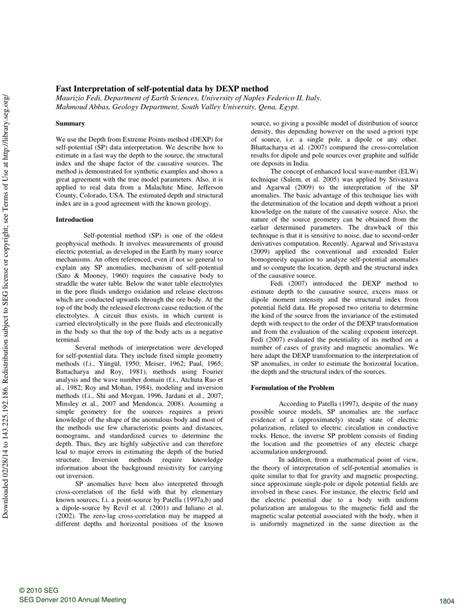 Pdf Fast Interpretation Of Self Potential Data By Dexp Method
