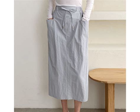 아노락 코디 H라인 허리밴딩 비비 롱스커트 베이지 민트 스카이 블랙 화이트