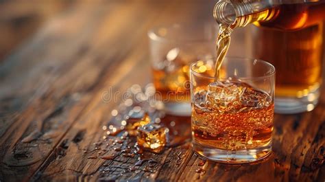 Bartender Artfully Pours Amber Liquid Into Drinkware With Ice At An Event 3 Stock Image Image