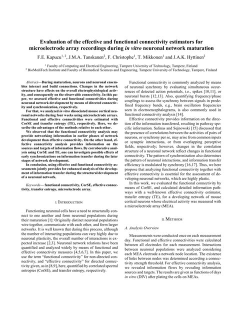 Pdf Evaluation Of The Effective And Functional Connectivity Estimators For Microelectrode