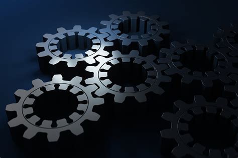 파란색 배경에 금속 기어의 클로즈업입니다 3d 렌더링 그림입니다 0명에 대한 스톡 사진 및 기타 이미지 0명 강철 개념 Istock