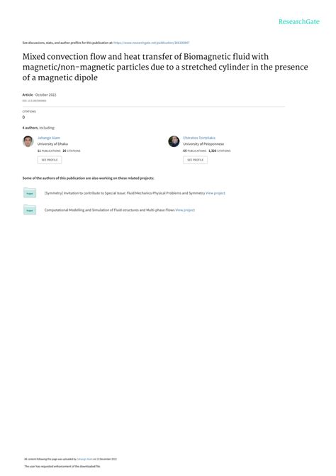 Pdf Mixed Convection Flow And Heat Transfer Of Biomagnetic Fluid With Magneticnon Magnetic