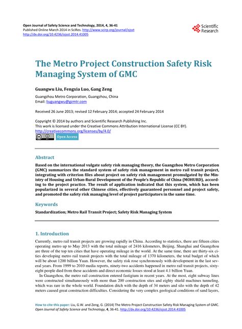 Pdf The Metro Project Construction Safety Risk Managing System Of Gmc