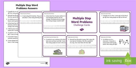 Multiple Step Word Problems Challenge Cards Teacher Made